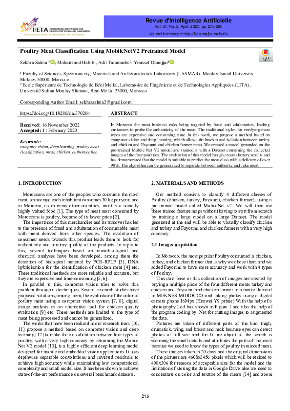 (PDF) Poultry Meat Classification Using MobileNetV2 Pretrained Model