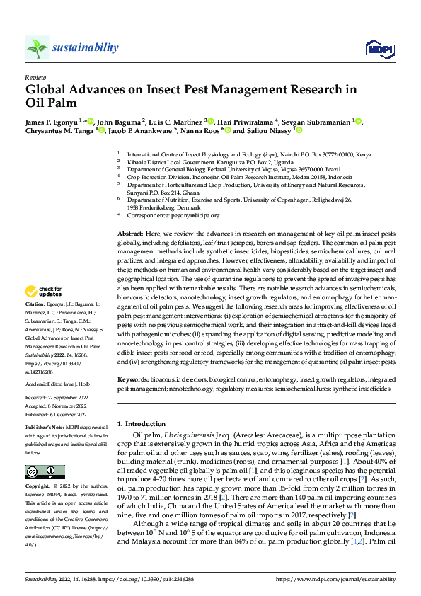 (PDF) Global Advances on Insect Pest Management Research in Oil Palm
