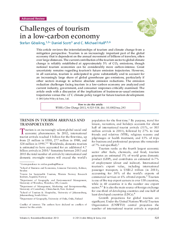(PDF) Challenges of tourism in a low-carbon economy