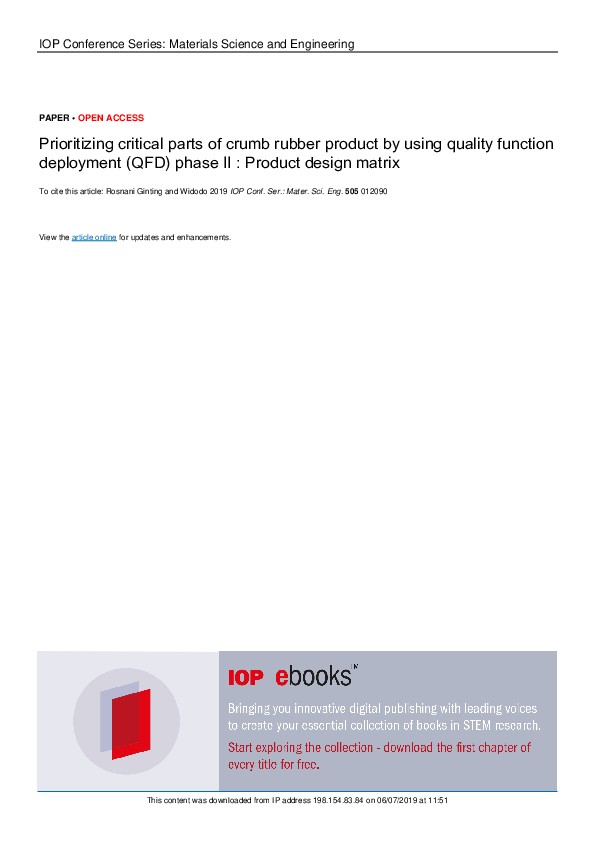 (PDF) Prioritizing critical parts of crumb rubber product by using quality function deployment ...