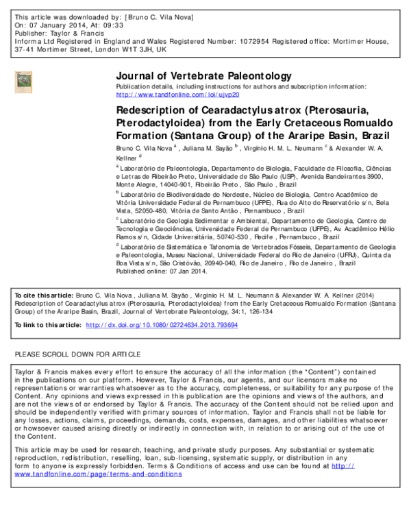 (PDF) Redescription ofCearadactylus atrox(Pterosauria, Pterodactyloidea ...