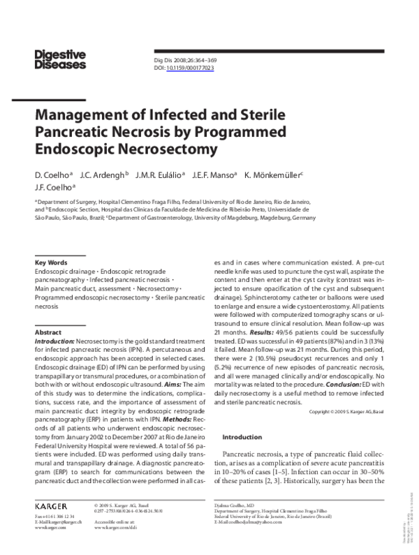 (PDF) Management of Infected and Sterile Pancreatic Necrosis by ...
