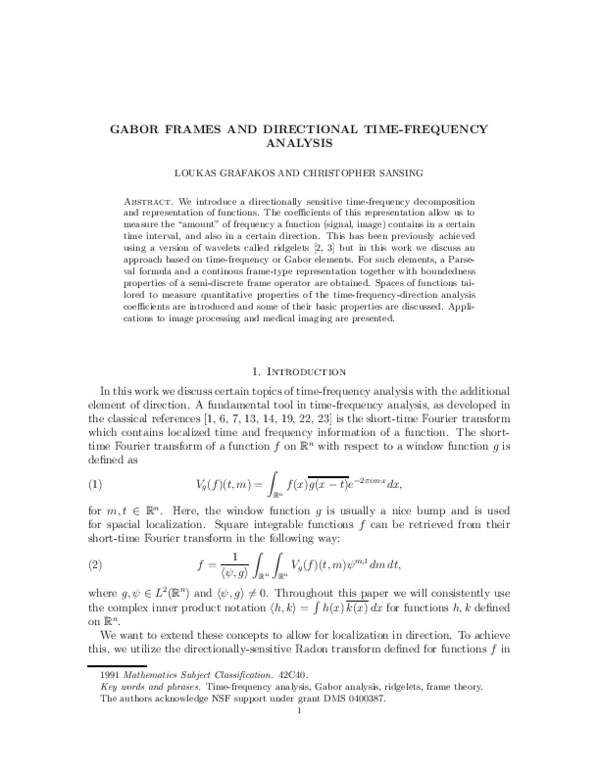 (PDF) Gabor frames and directional time–frequency analysis