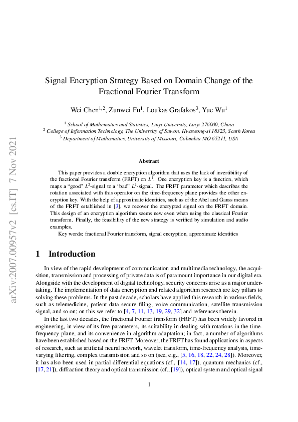 (PDF) Signal Encryption Strategy based on Domain change of the Fractional Fourier Transform