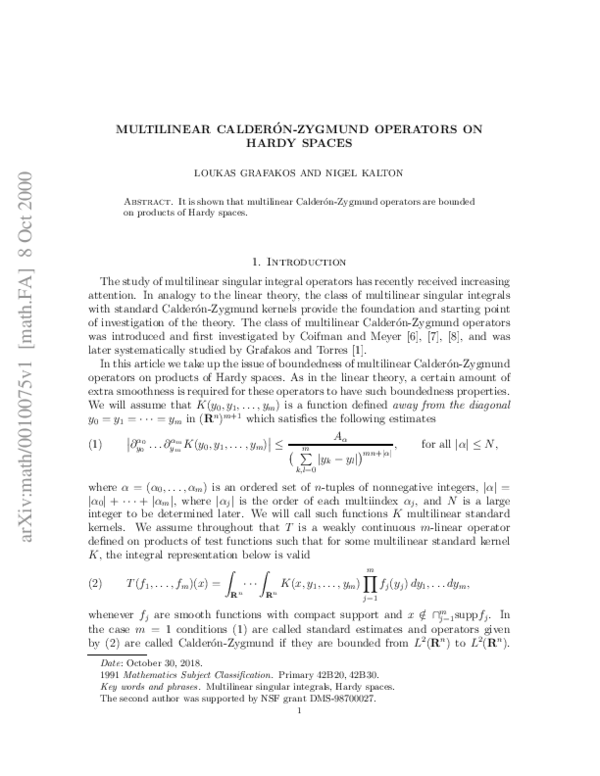 (PDF) Multilinear Calderón–Zygmund operators on Hardy spaces, II
