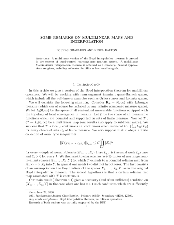 (PDF) Some remarks on multilinear maps and interpolation
