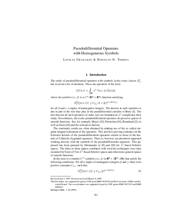 Pdf Pseudodifferential Operators With Homogeneous Symbols