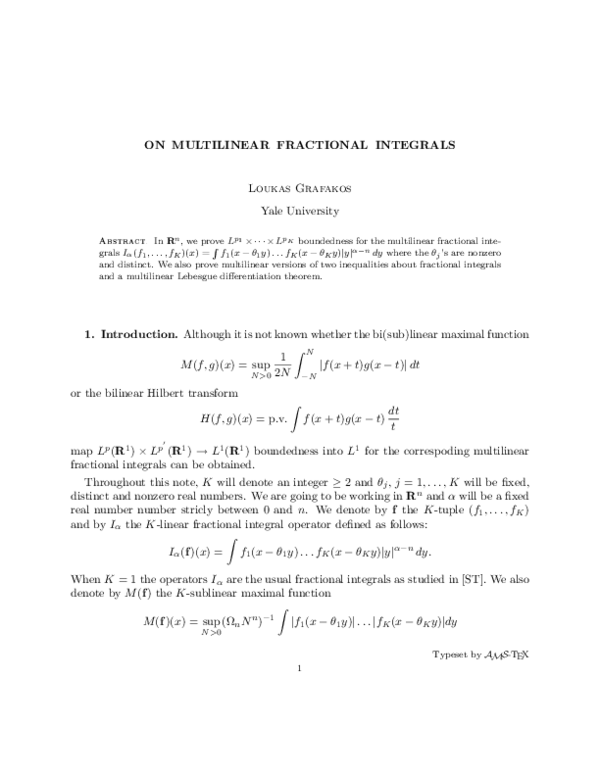 Pdf On Multilinear Fractional Integrals