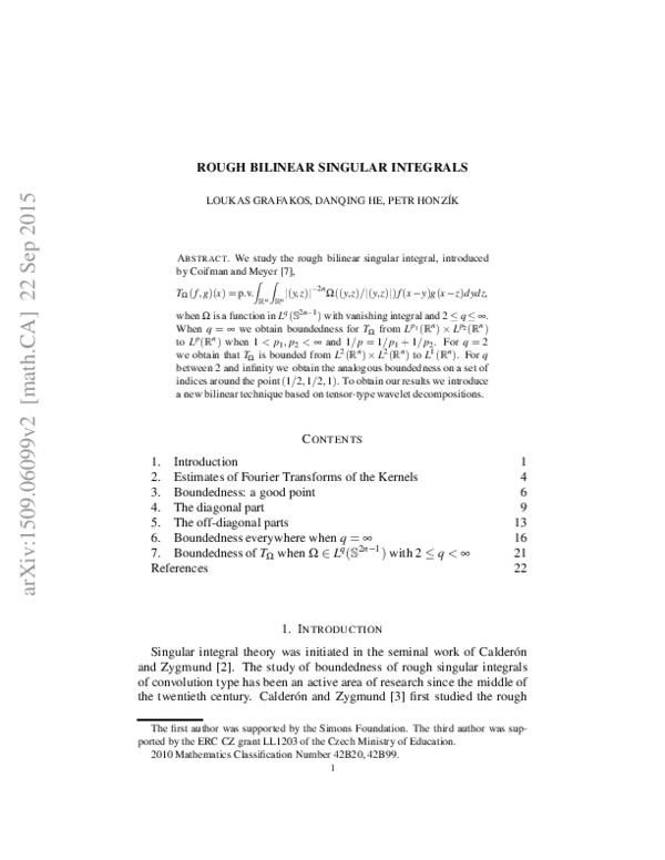 (PDF) Rough bilinear singular integrals