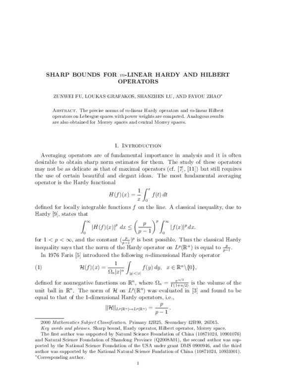 (PDF) Sharp bounds for m-linear Hardy and Hilbert Operators