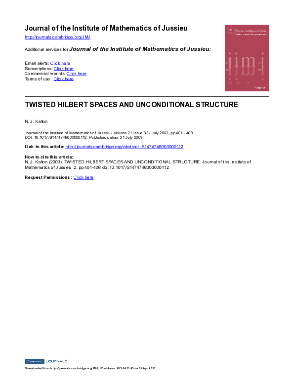 (PDF) Twisted Hilbert Spaces and Unconditional Structure