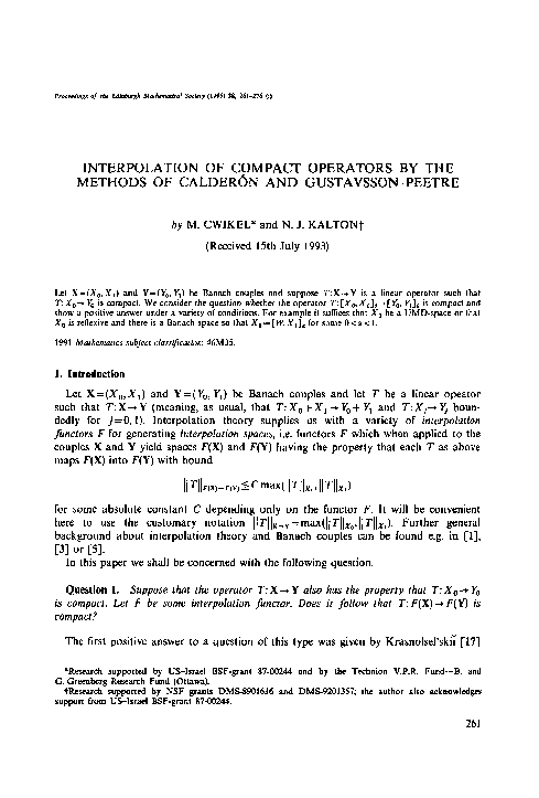 (PDF) Interpolation of Compact Operators by the Methods of Calderón and Gustavsson-Peetre