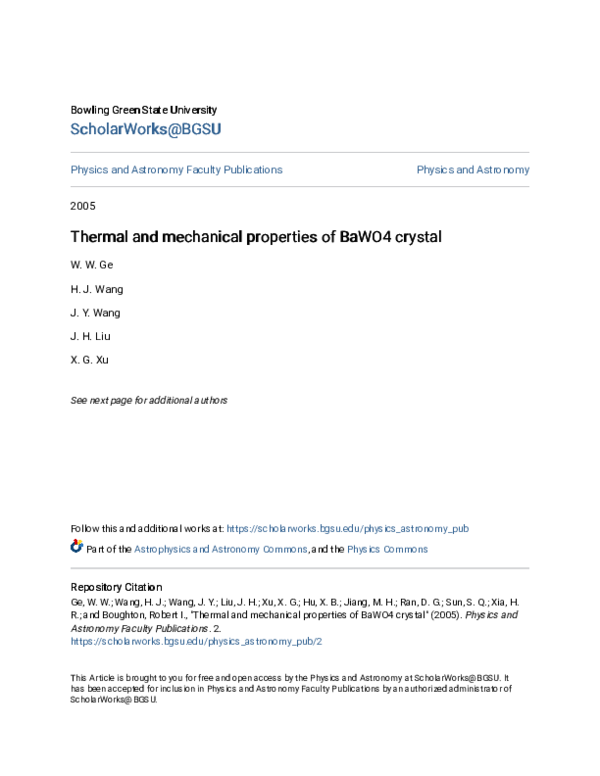 (PDF) Thermal and mechanical properties of BaWO4 crystal