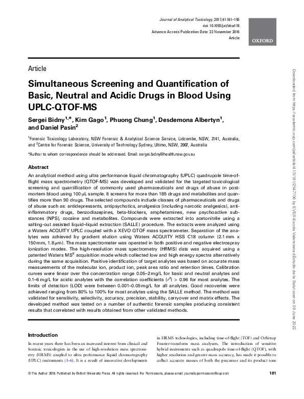 (PDF) Simultaneous Screening and Quantification of Basic, Neutral and Acidic Drugs in Blood ...