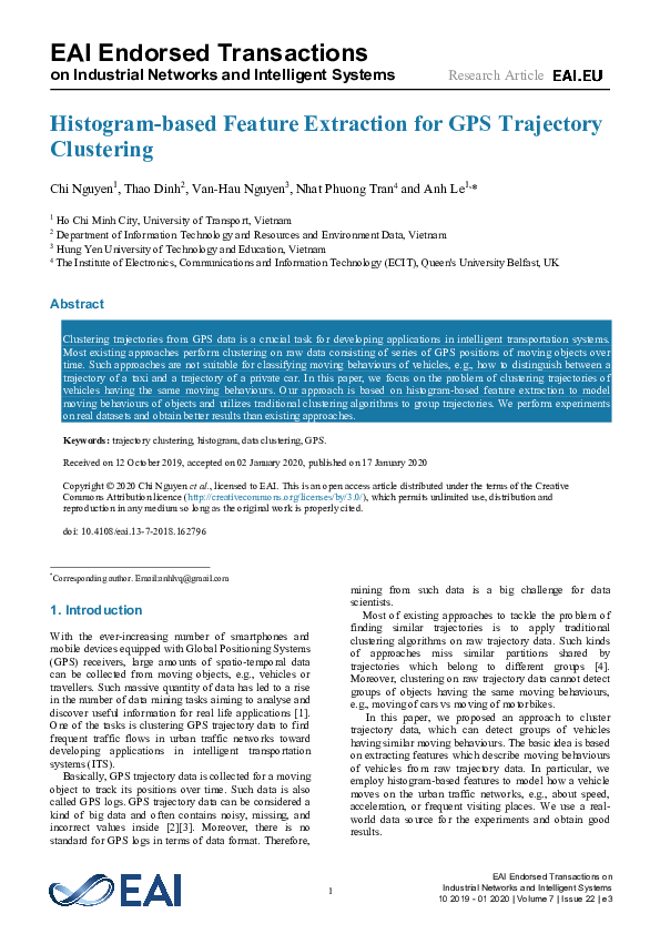 Pdf Histogram Based Feature Extraction For Gps Trajectory Clustering