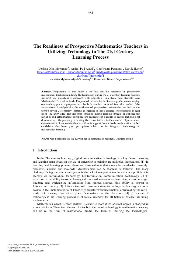 (PDF) The Readiness of Prospective Mathematics Teachers in Utilizing ...