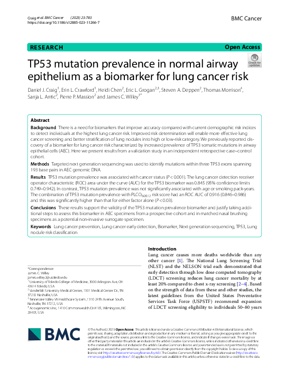 (PDF) TP53 mutation prevalence in normal airway epithelium as a biomarker for lung cancer risk ...