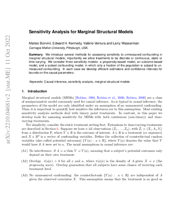 (PDF) Sensitivity Analysis for Marginal Structural Models | Valérie Ventura - Academia.edu
