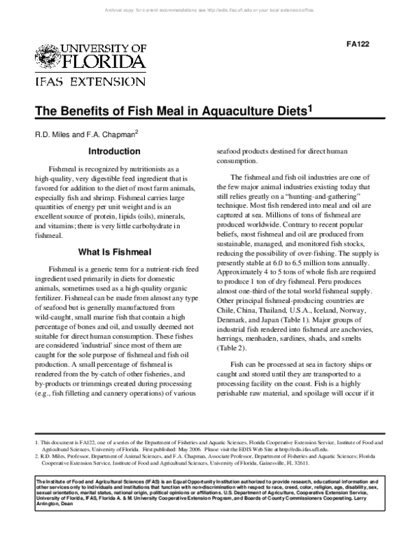 (PDF) Benefits of Fish Meal in Aquaculture Diets