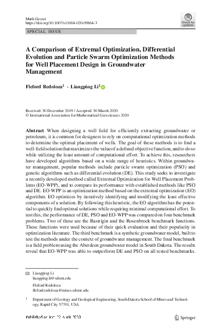 (PDF) A Comparison of Extremal Optimization, Differential Evolution and Particle Swarm ...