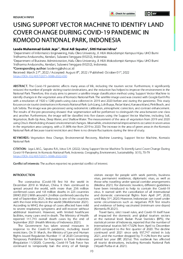 (PDF) Using Support Vector Machine To Identify Land Cover Change During Covid-19 Pandemic In ...