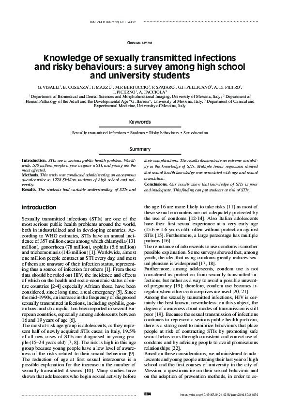 (PDF) Knowledge of sexually transmitted infections and risky behaviours: a survey among high ...