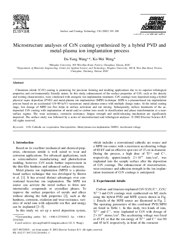 (PDF) Microstructure analyses of CrN coating synthesized by a hybrid ...