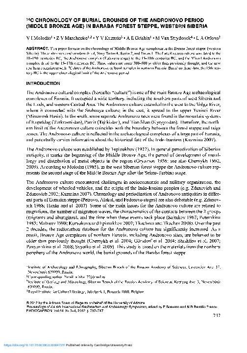 (PDF) 14C Chronology of Burial Grounds of the Andronovo Period (Middle ...