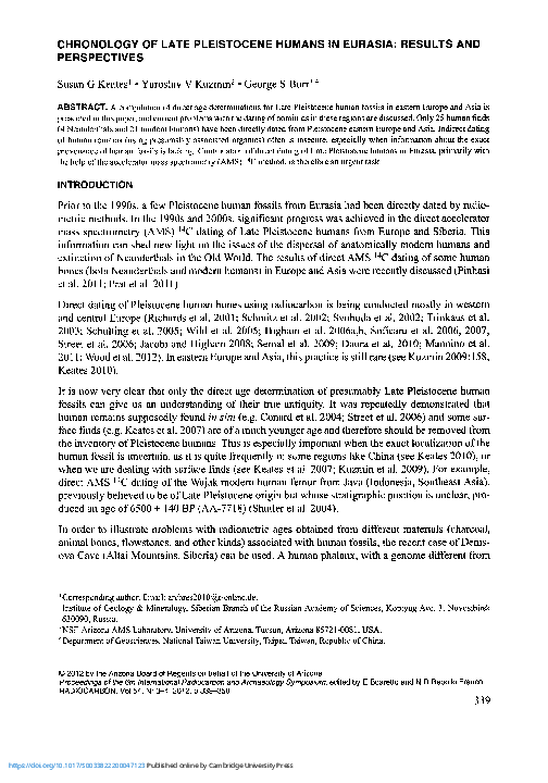 (PDF) Chronology of Late Pleistocene Humans in Eurasia: Results and ...