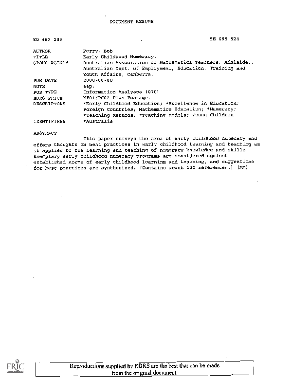 (PDF) Early Childhood Numeracy