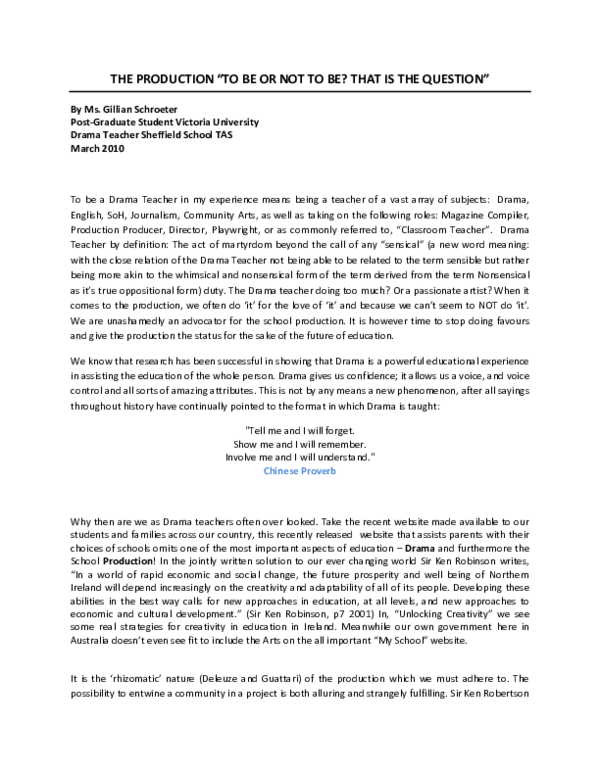 (PDF) The Production "To Be or Not To Be? That Is the Question