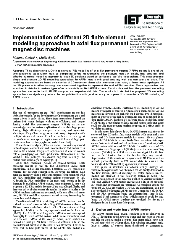 Pdf Implementation Of Different 2d Finite Element Modeling Approaches In Axial Flux Induction