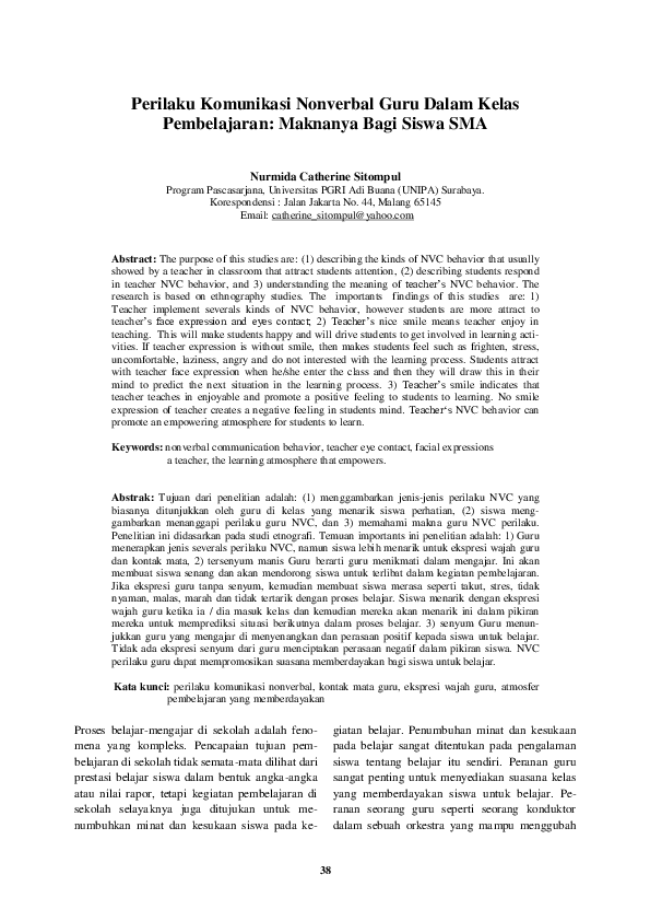 (PDF) Perilaku Komunikasi Nonverbal Guru Dalam Kelas Pembelajaran ...