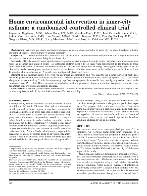 (PDF) Home environmental intervention in inner-city asthma: a ...