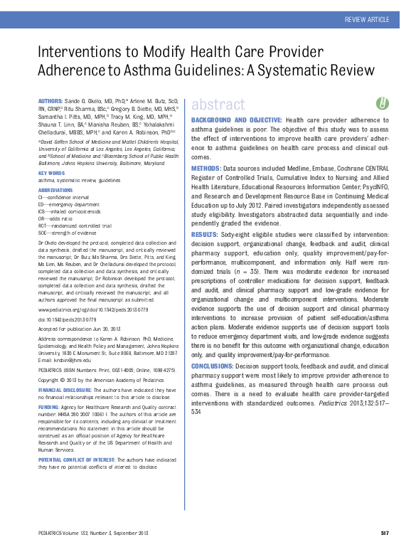 (PDF) Interventions to Modify Health Care Provider Adherence to Asthma Guidelines: A Systematic ...