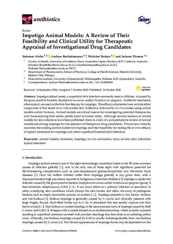 (PDF) Impetigo Animal Models: A Review of Their Feasibility and ...