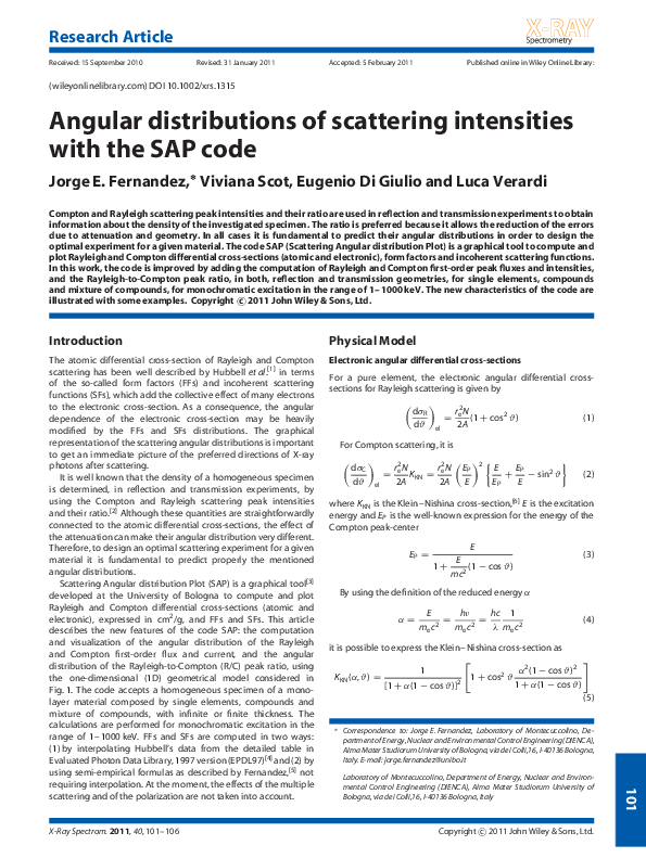 (PDF) Angular distributions of scattering intensities with the SAP code