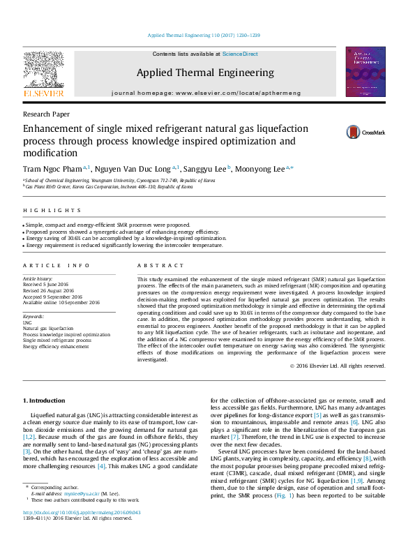 (PDF) Enhancement of single mixed refrigerant natural gas liquefaction ...