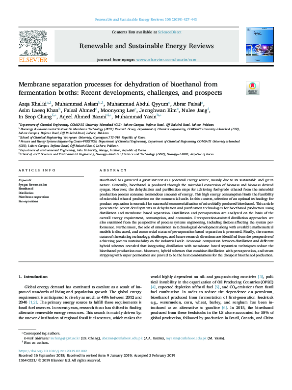 (PDF) Membrane separation processes for dehydration of bioethanol from ...