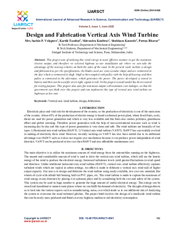 (PDF) Design and Fabrication Vertical Axis Wind Turbine
