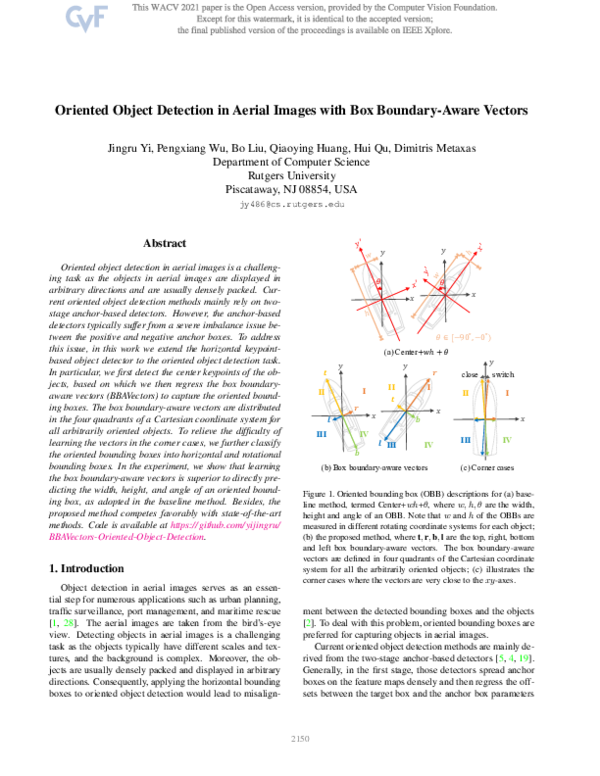 (PDF) Oriented Object Detection in Aerial Images with Box Boundary-Aware Vectors | Dimitris ...