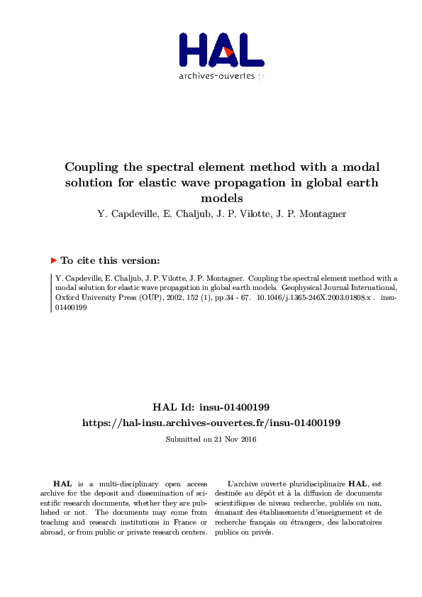 (PDF) Coupling the spectral element method with a modal solution for ...