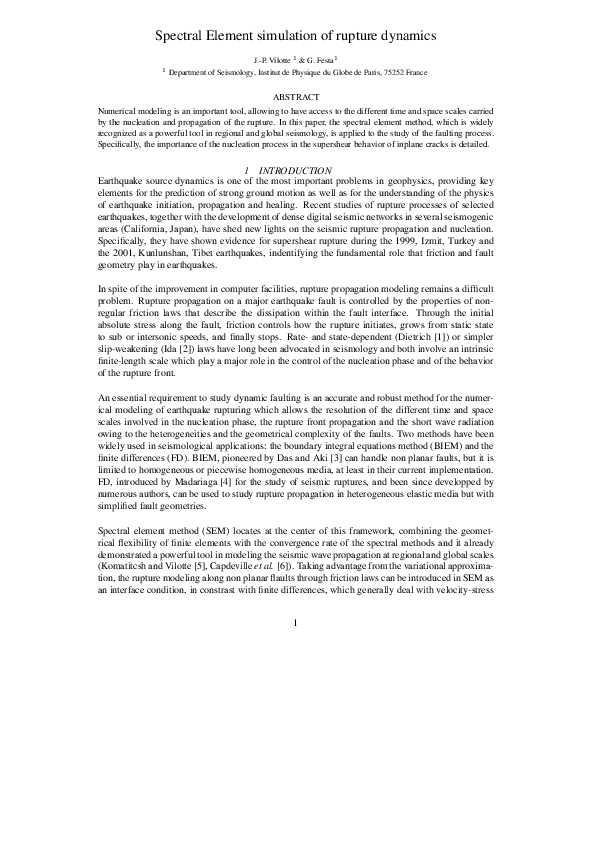 Pdf Spectral Element Simulation Of Rupture Dynamics