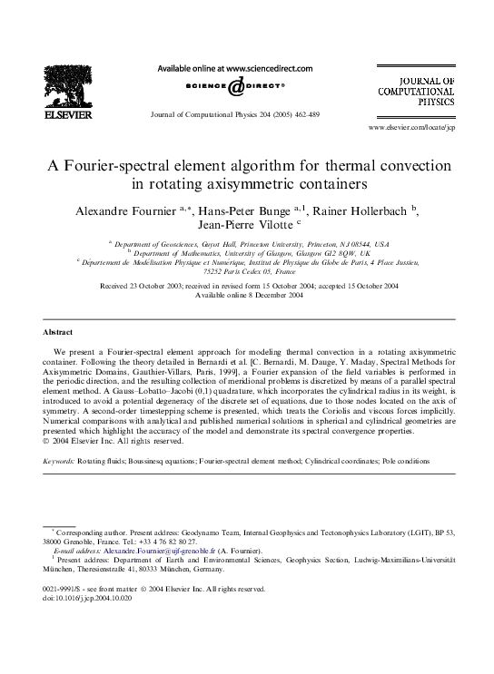 Pdf A Fourier Spectral Element Algorithm For Thermal Convection In Rotating Axisymmetric