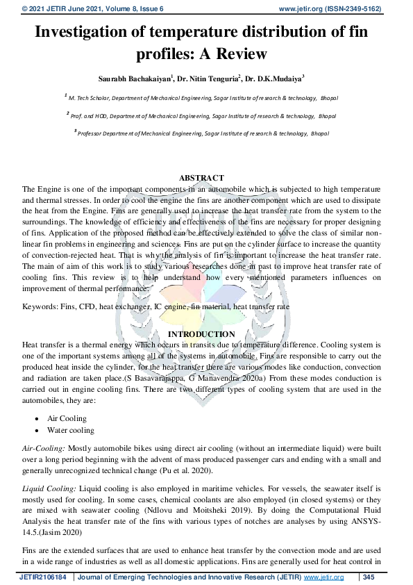 (PDF) Investigation of temperature distribution of fin profiles: A Review