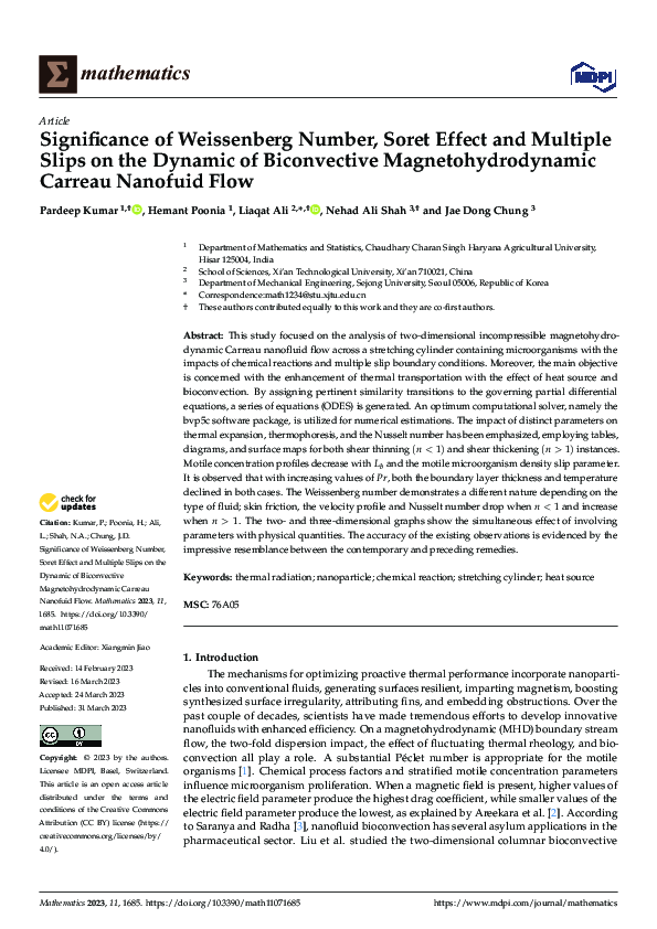 (PDF) Significance of Weissenberg Number, Soret Effect and Multiple ...