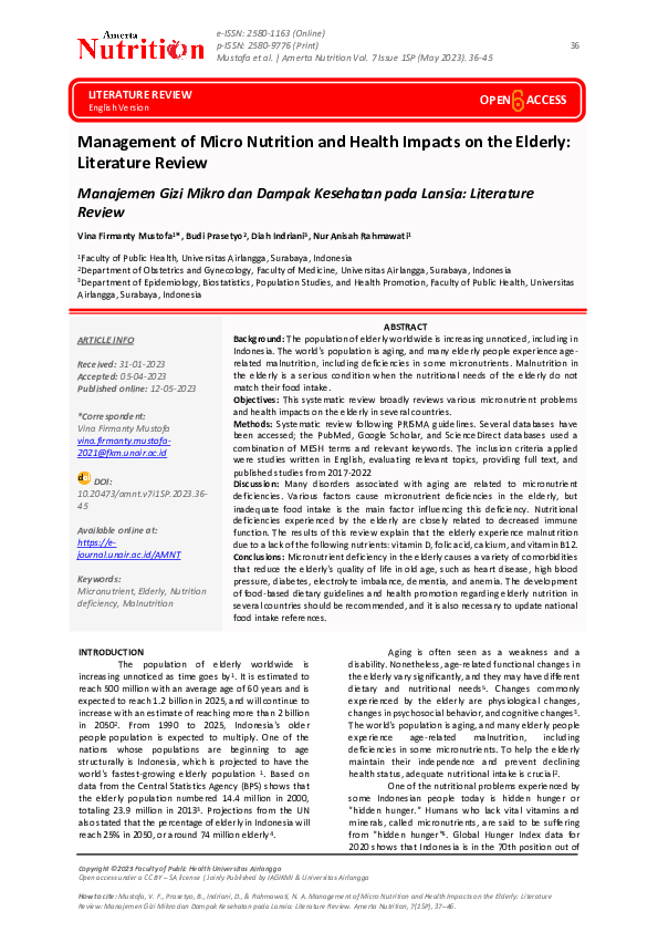 (PDF) Management of Micro Nutrition and Health Impacts on the Elderly ...
