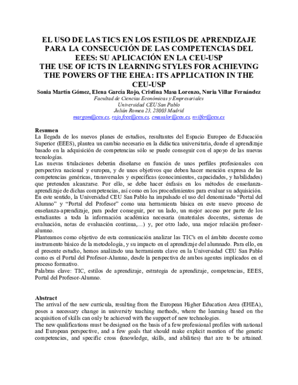 (PDF) El uso de las tics en los estilos de aprendizaje para la consecución de las competencias ...