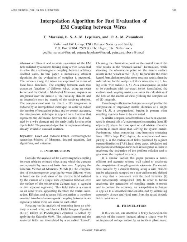 (PDF) Interpolation Algorithm for Fast Evaluation of EM Coupling between Wires