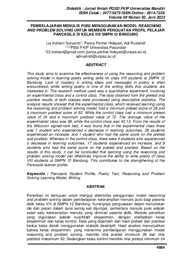 (PDF) Pembelajaran Menulis Puisi Menggunakan Model Reasoning and Problem Solving Untuk Memberi ...